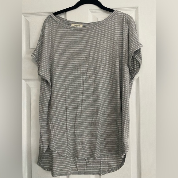 Ginger G | Tops | Ginger G Top Light Grey With White Stripes | Poshmark